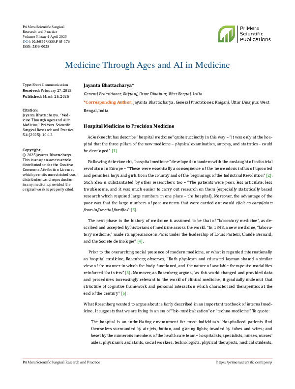 (PDF) Medicine Through Ages and AI in Medicine