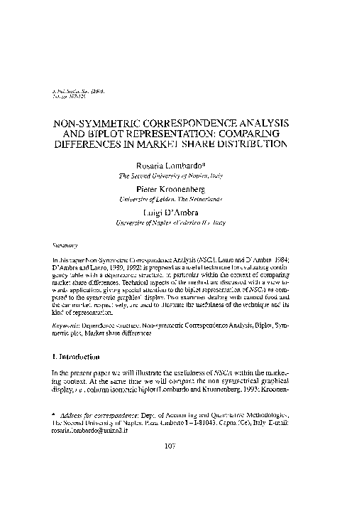 (PDF) Non-symmetric correspondence analysis and biplot representation: Comparing differences in ...