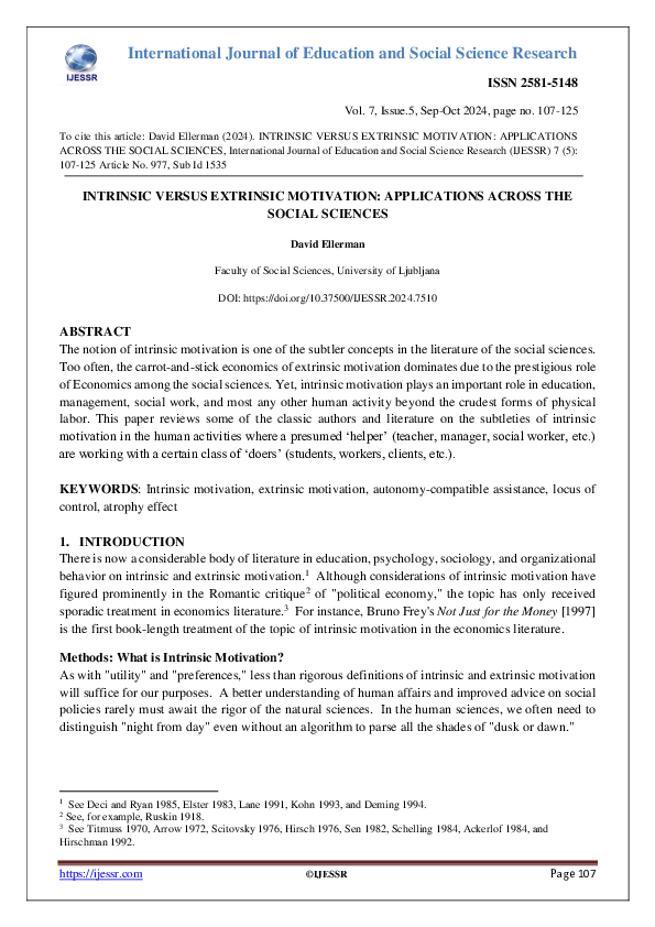 (PDF) Intrinsic Versus Extrinsic Motivation