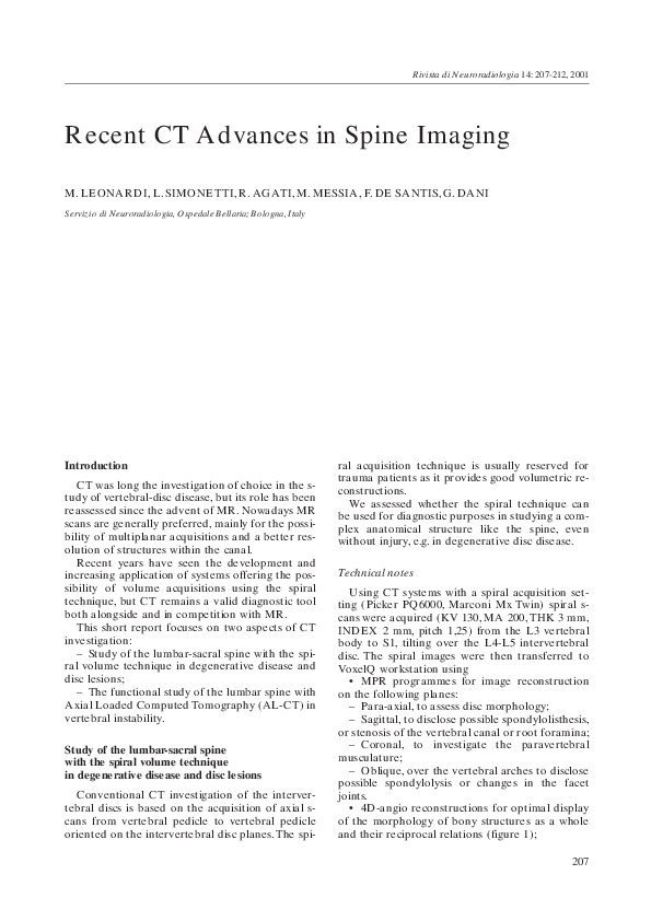 (PDF) Recent CT Advances in Spine Imaging