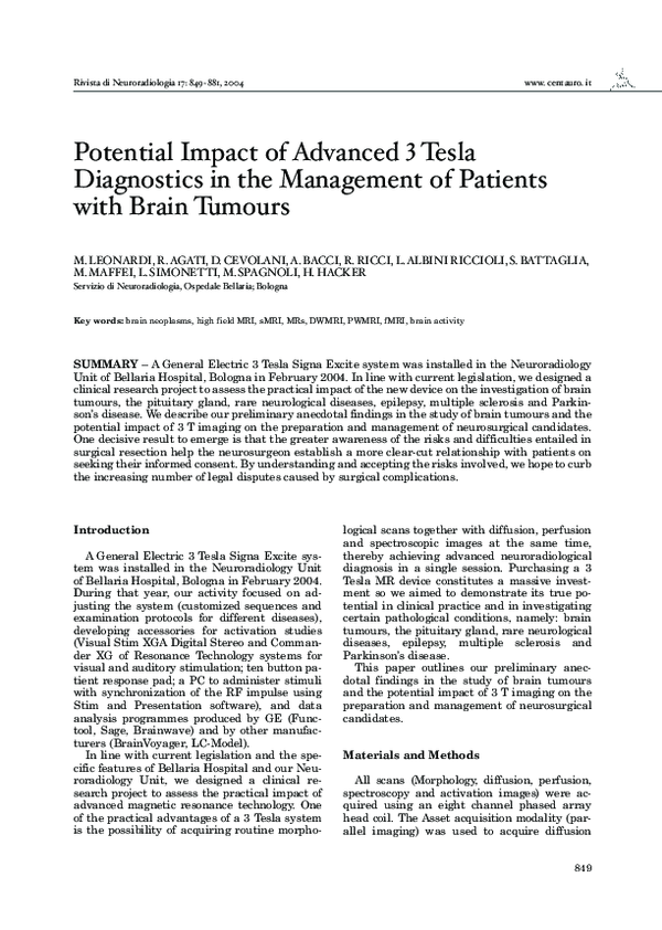(PDF) Potential Impact of Advanced 3 Tesla Diagnostics in the ...