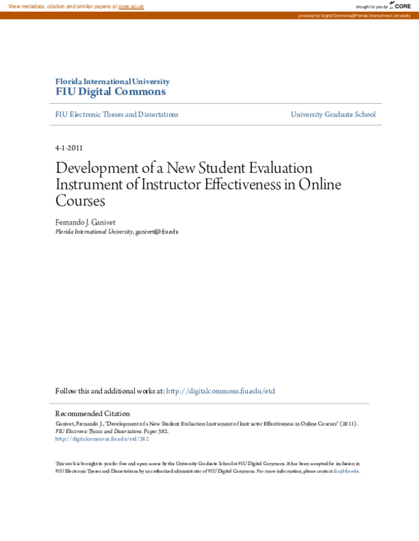 (PDF) Development of a New Student Evaluation Instrument of Instructor ...