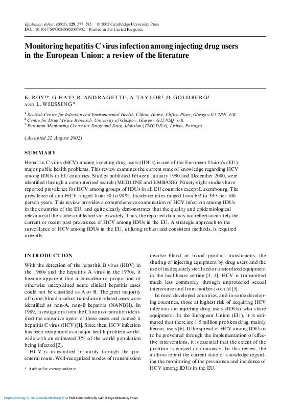 (PDF) Monitoring hepatitis C virus infection among injecting drug users ...