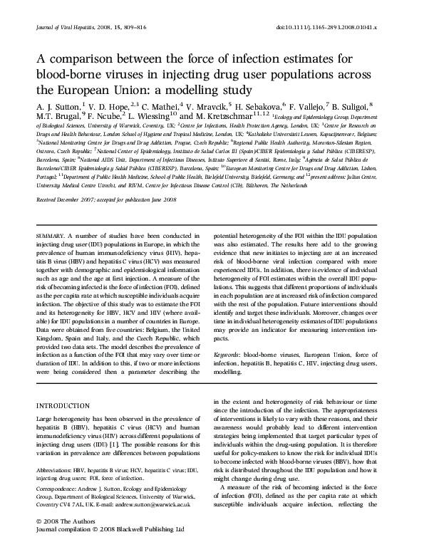 (PDF) A comparison between the force of infection estimates for blood ...