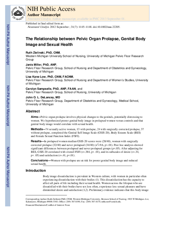 (PDF) The relationship between pelvic organ prolapse, genital body image, and sexual health