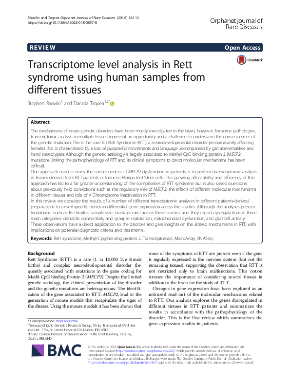 (PDF) Transcriptome level analysis in Rett syndrome using human samples ...