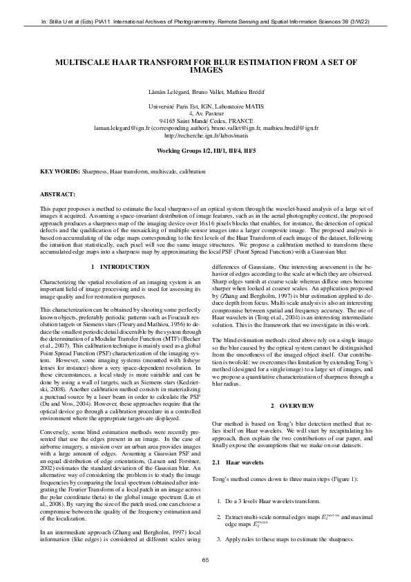 (PDF) Multiscale Haar Transform for Blur Estimation from a Set of Images