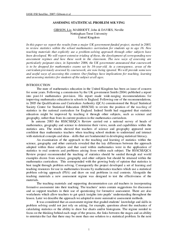 (PDF) Assessing statistical problem solving
