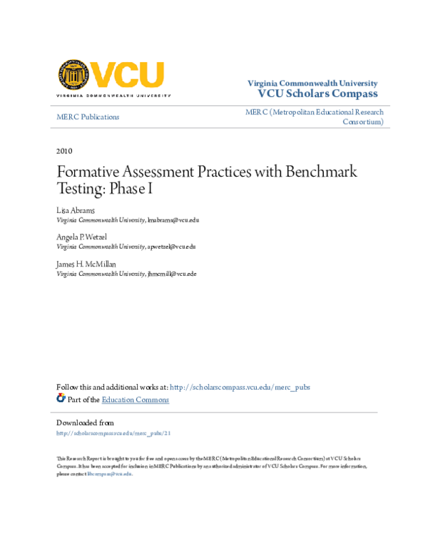 (PDF) Formative Assessment Practices With Benchmark Testing: Phase