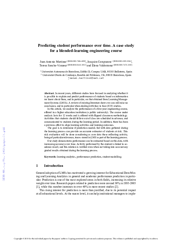 (PDF) Predicting student performance over time. A case study for a blended-learning engineering ...
