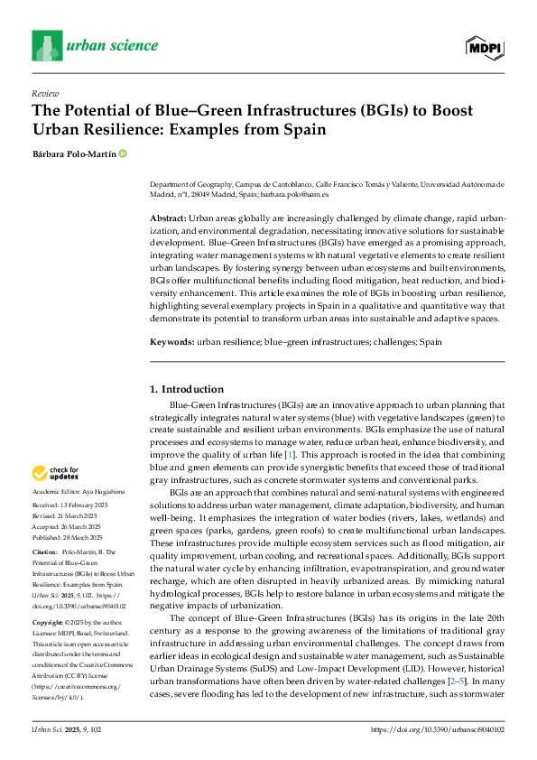 (PDF) The Potential of Blue-Green Infrastructures (BGIs) to Boost Urban ...