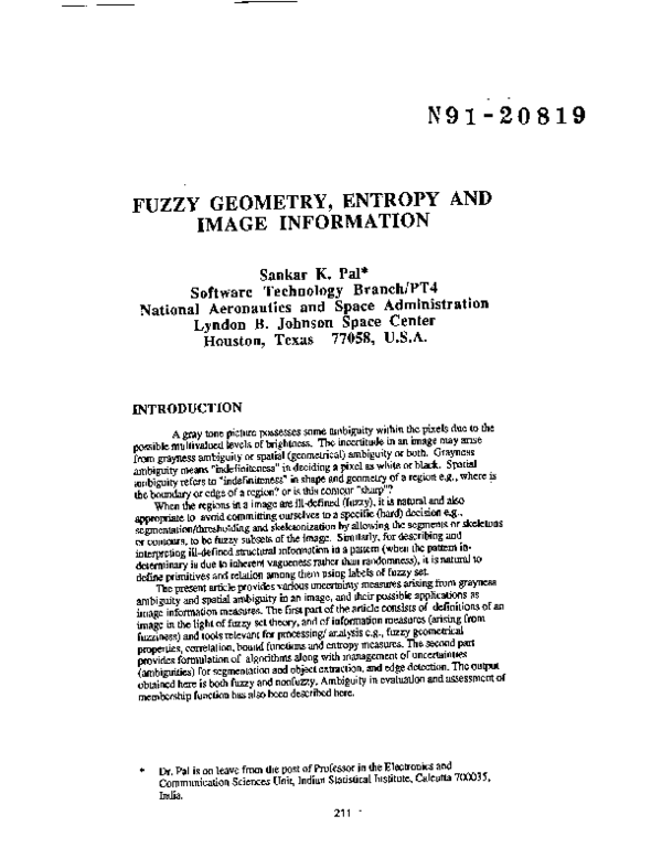 (PDF) Fuzzy geometry, entropy, and image information