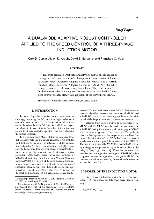 (PDF) A Dual-Mode Adaptive Robust Controller Applied to the Speed Control of a Three-Phase ...