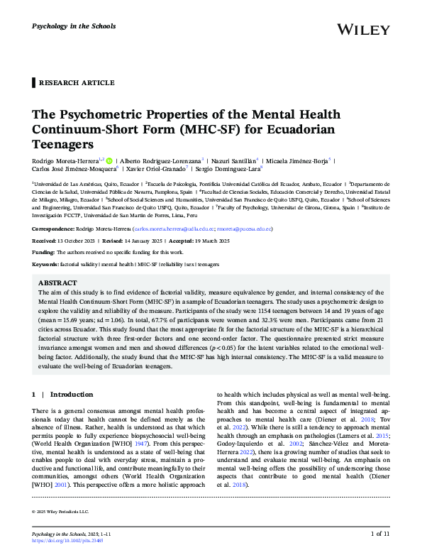 (PDF) The Psychometric Properties of the Mental Health Continuum-Short ...