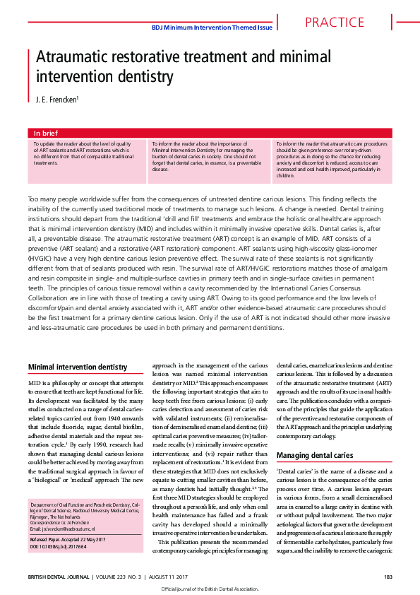 (PDF) Atraumatic restorative treatment and minimal intervention dentistry