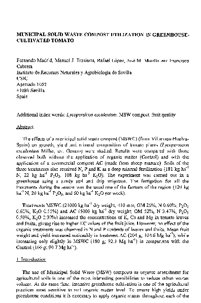 (PDF) Municipal Solid Waste Compost Utilization in Greenhouse ...