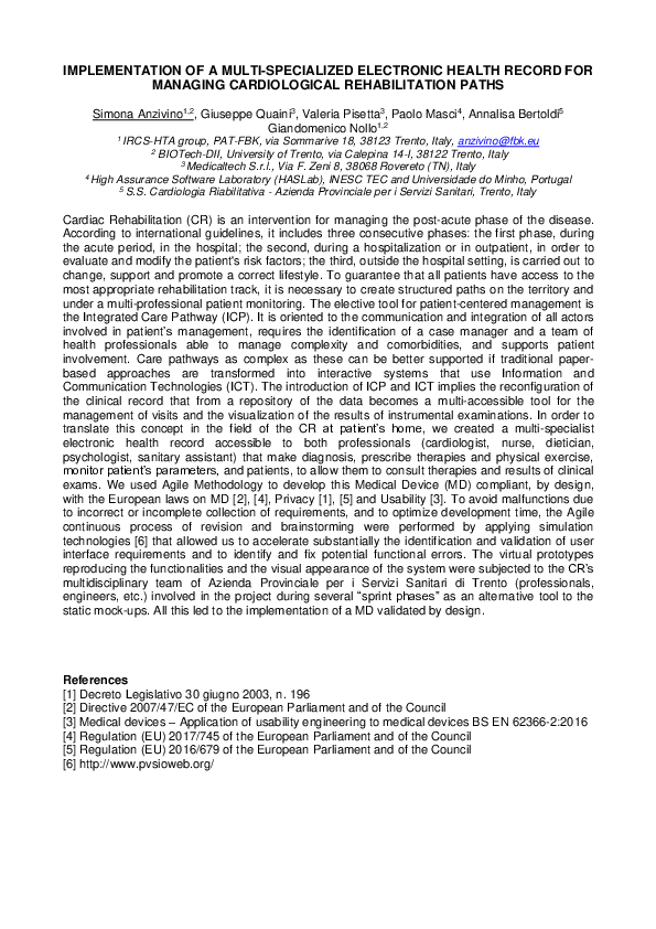 (PDF) Implementation of a multi-specialized electronic health record for managing cardiological ...