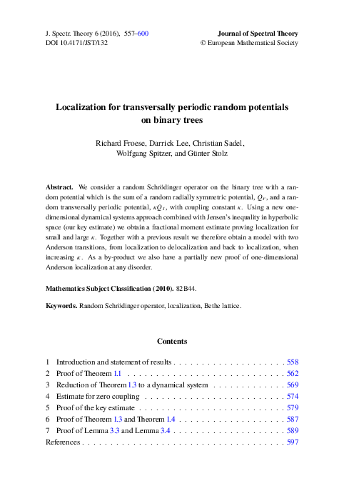 (PDF) Localization for transversally periodic random potentials on binary trees