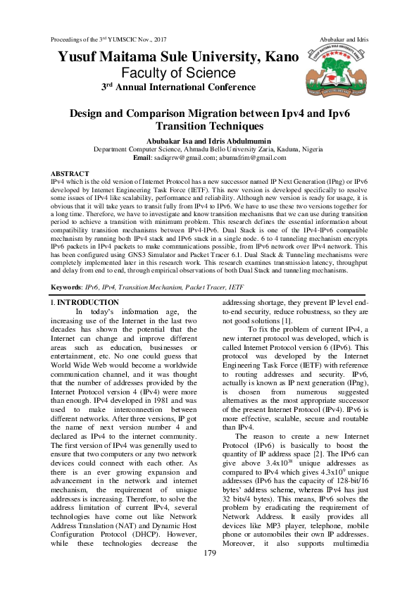 (PDF) Design and Comparison Migration between Ipv4 and Ipv6 Transition Techniques