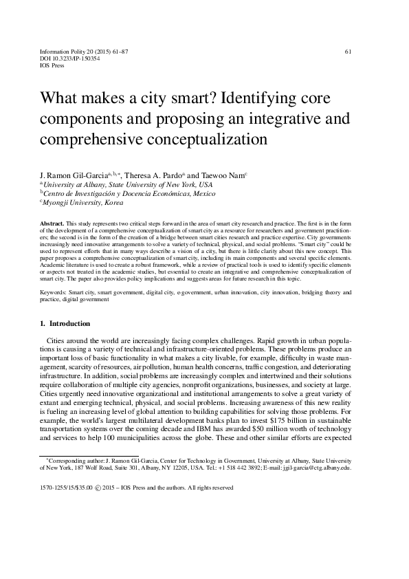 (PDF) What makes a city smart? Identifying core components and ...