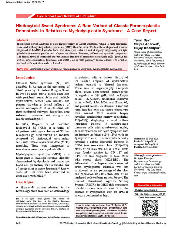 (PDF) Histiocytoid Sweet Syndrome: A Rare Variant of Classic ...