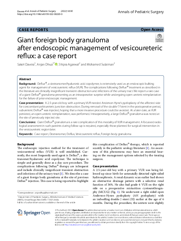 (PDF) Giant foreign body granuloma after endoscopic management of ...