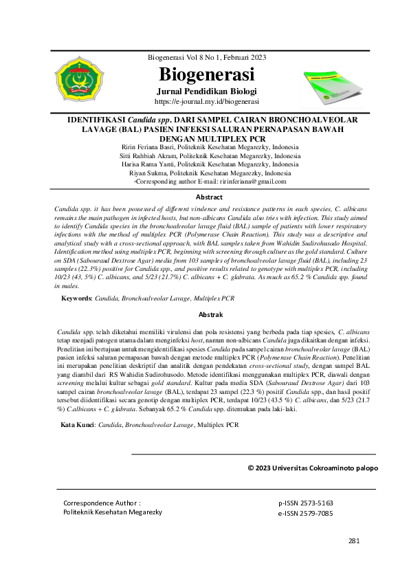 (PDF) IDENTIFIKASI Candida spp. DARI SAMPEL CAIRAN BRONCHOALVEOLAR ...
