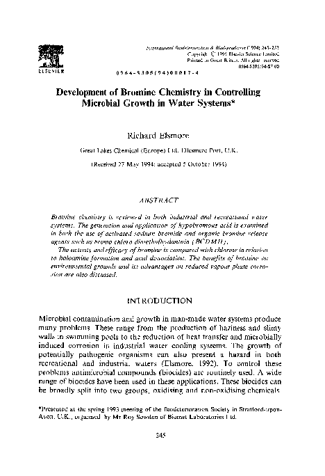 (PDF) Development of bromine chemistry in controlling microbial growth ...