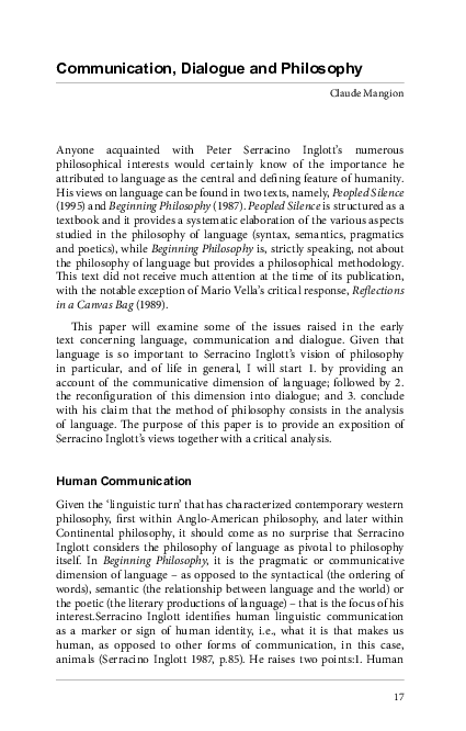 (PDF) Communication, dialogue and philosophy
