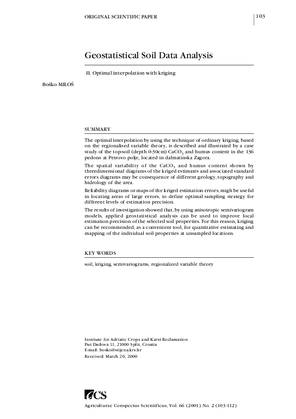 (PDF) Geostatistical Soil Data Analysis II. Optimal interpolation with kriging