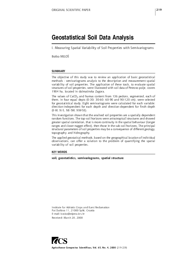 (PDF) Geostatistical soil data analysisI. Measuring spatial variability of soil properties with ...