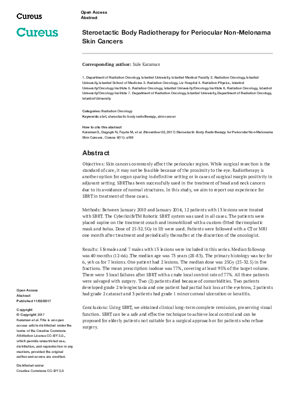 (PDF) Steroetactic Body Radiotherapy for Periocular Non-Melonama Skin ...