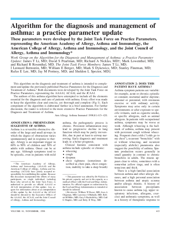 (PDF) Algorithm for the Diagnosis and Management of Asthma: a Practice ...