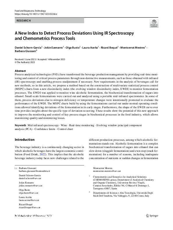 (PDF) A New Index to Detect Process Deviations Using IR Spectroscopy and Chemometrics Process Tools