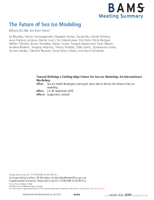 (PDF) The Future of Sea Ice Modeling: Where Do We Go from Here?