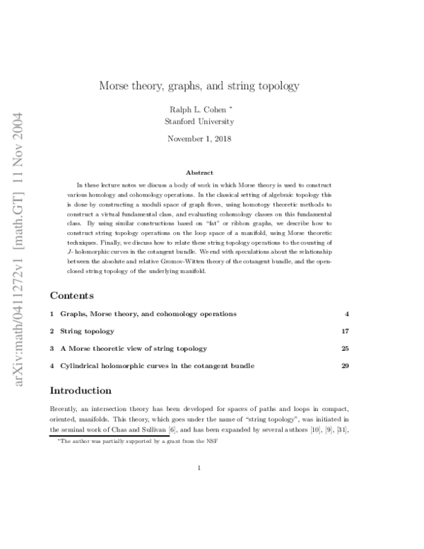 (PDF) Morse Theory, Graphs, and String Topology