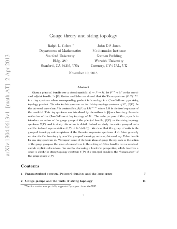 (PDF) Gauge theory and string topology