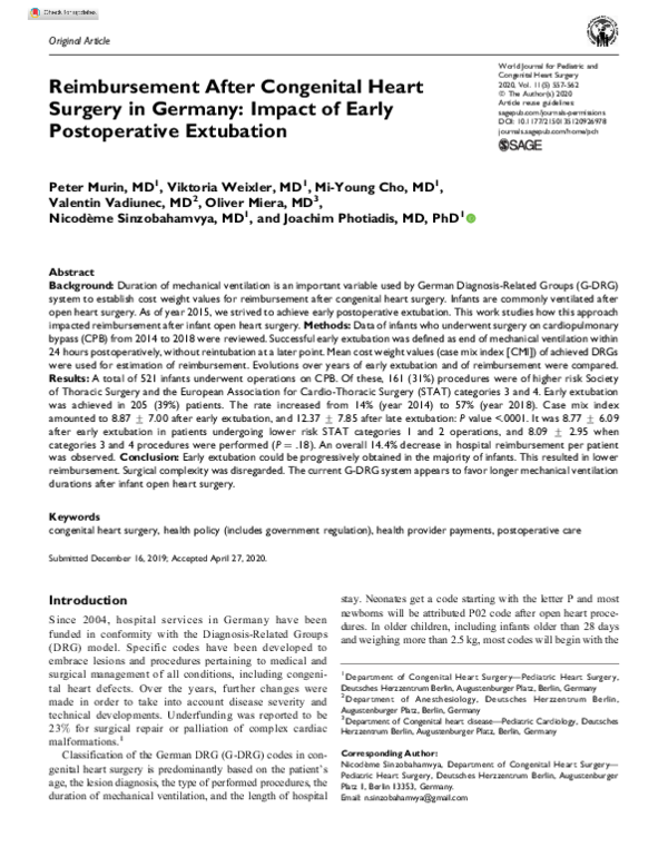 (PDF) Reimbursement After Congenital Heart Surgery in Germany: Impact ...
