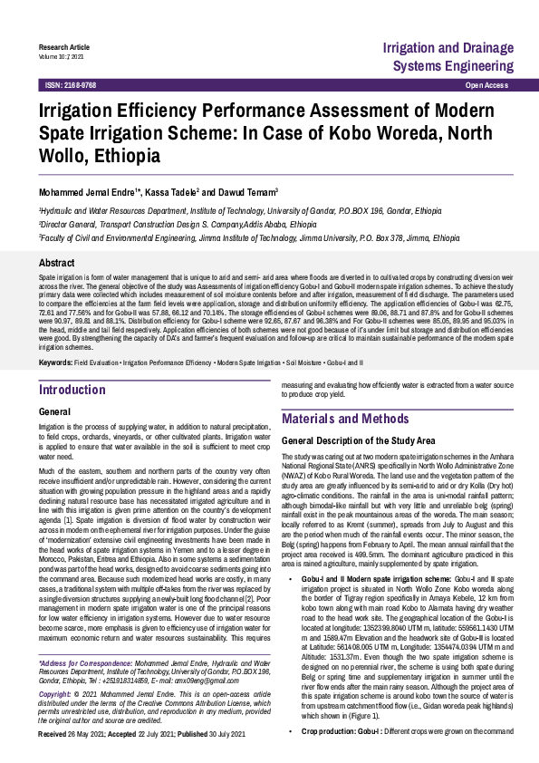 (PDF) Irrigation Efficiency Performance Assessment of Modern Spate ...