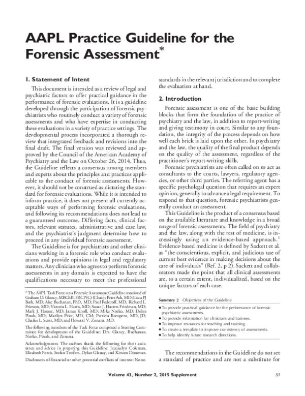 (PDF) AAPL Practice Guideline for the Forensic Assessment