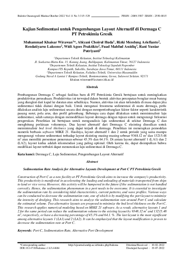 (PDF) Kajian Sedimentasi untuk Pengembangan Layout Alternatif di ...