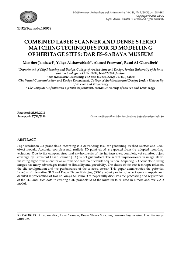 (PDF) Combined Laser Scanner And Dense Stereo Matching Techniques For ...