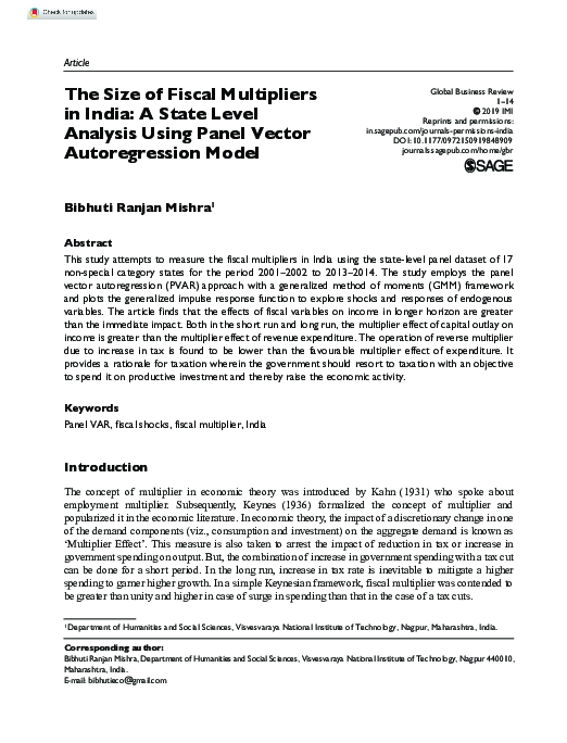 (PDF) The Size of Fiscal Multipliers in India: A State Level Analysis ...