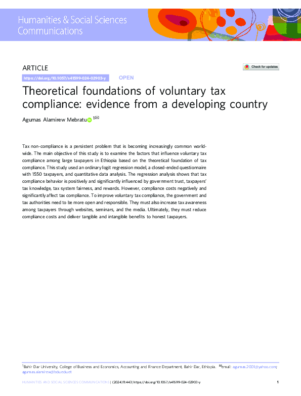 (PDF) Theoretical foundations of voluntary tax compliance: evidence ...