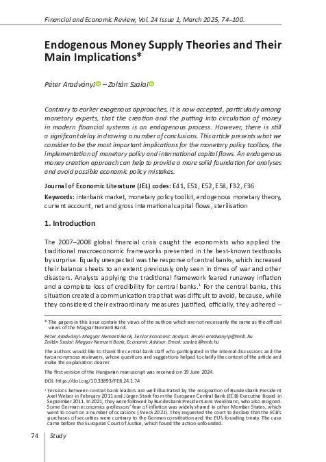 (PDF) Endogenous Money Supply Theories and Their Main Implications