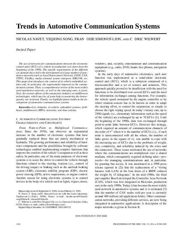 (PDF) Trends in Automotive Communication Systems