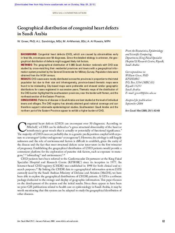 (PDF) Geographical distribution of congenital heart defects in Saudi Arabia