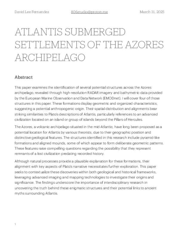 (PDF) Atlantis Submerged settlements of the Azores Archipelago (Revised)