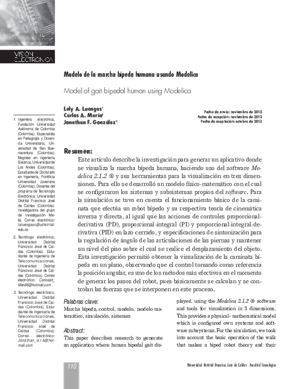 (PDF) Modelo de la marcha bipeda humana usando modelica