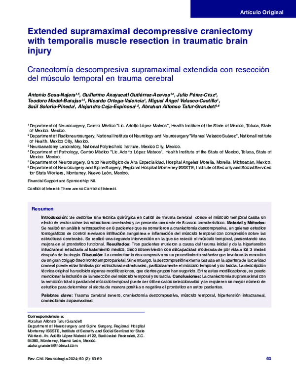(PDF) Extended supramaximal decompressive craniectomy with temporalis ...